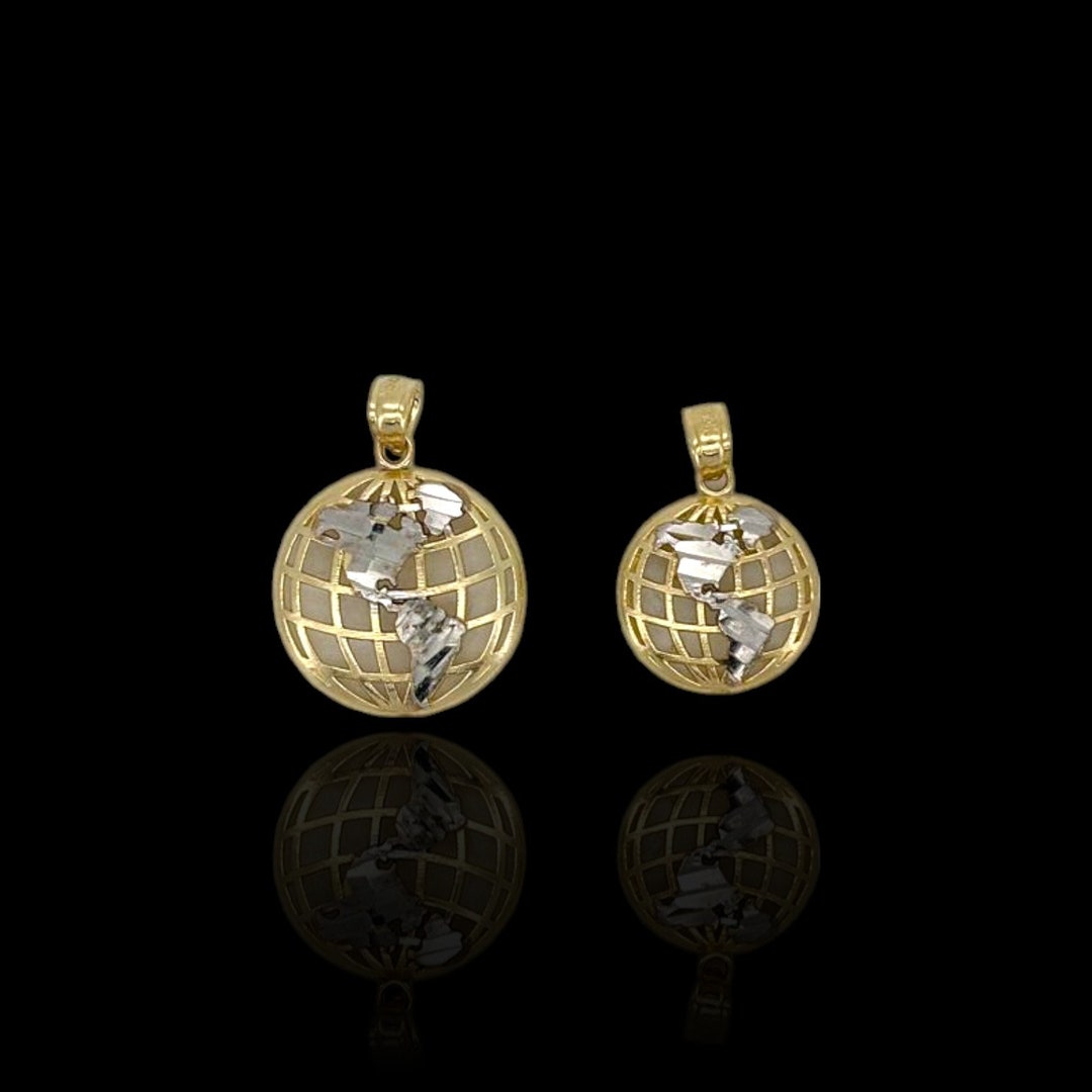 Planet "globe" Two Tone Pendant - 10K Yellow Gold - Etsy