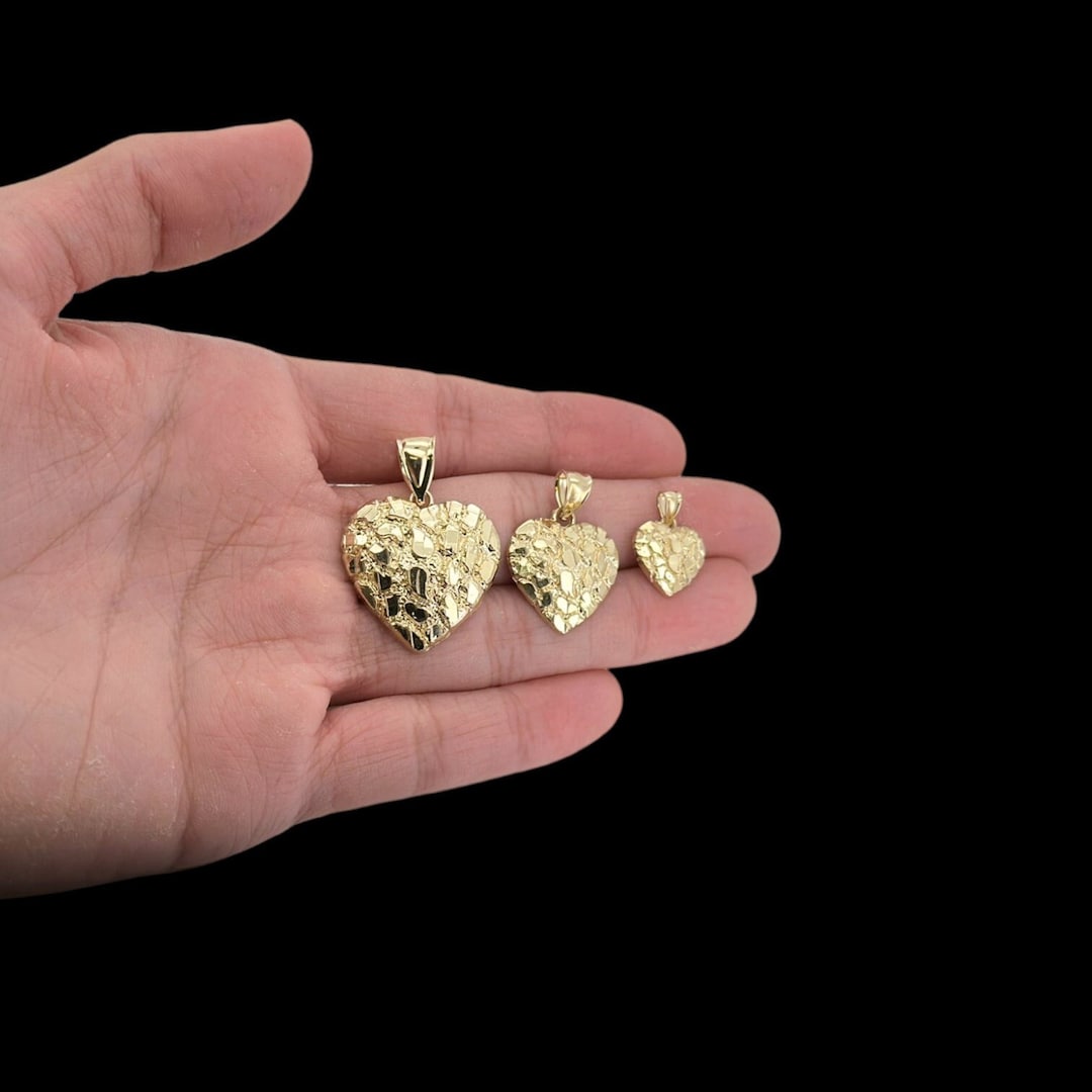 10k Real Solid Gold Heart Shape Nugget Pendant, 10k Nugget Pendant ...