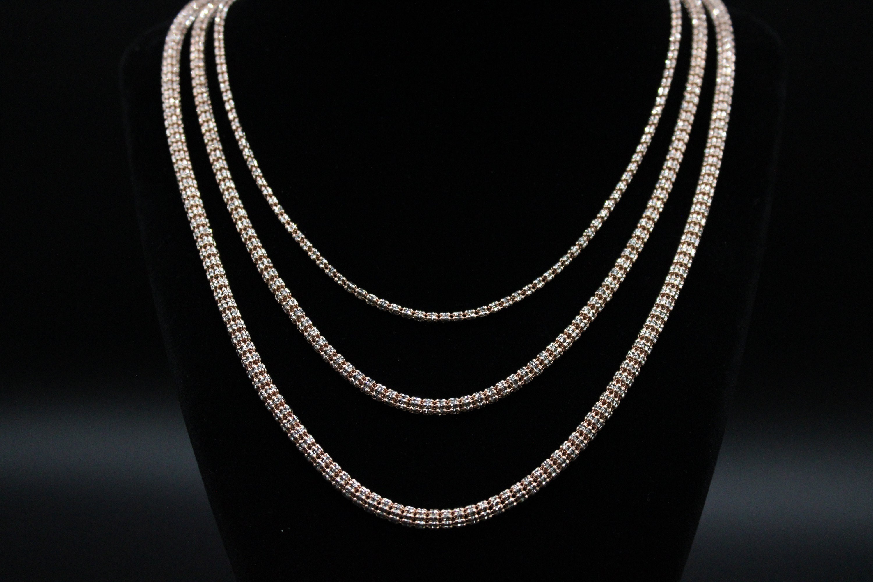 10k SOLID Real Gold Diamond Cut Ice Link Chain Necklace Rose - Etsy
