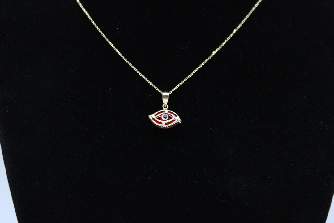 14k Yellow Gold Red Evil Eye With Chain Evil Eye Charm With Necklace ...