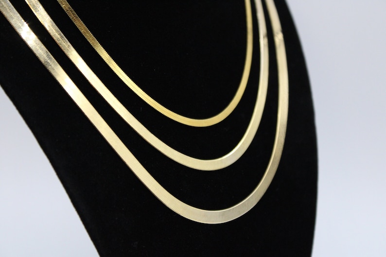 14K Solid Yellow Gold Herringbone Chain Necklace 3mm 4mm 5mm - Etsy