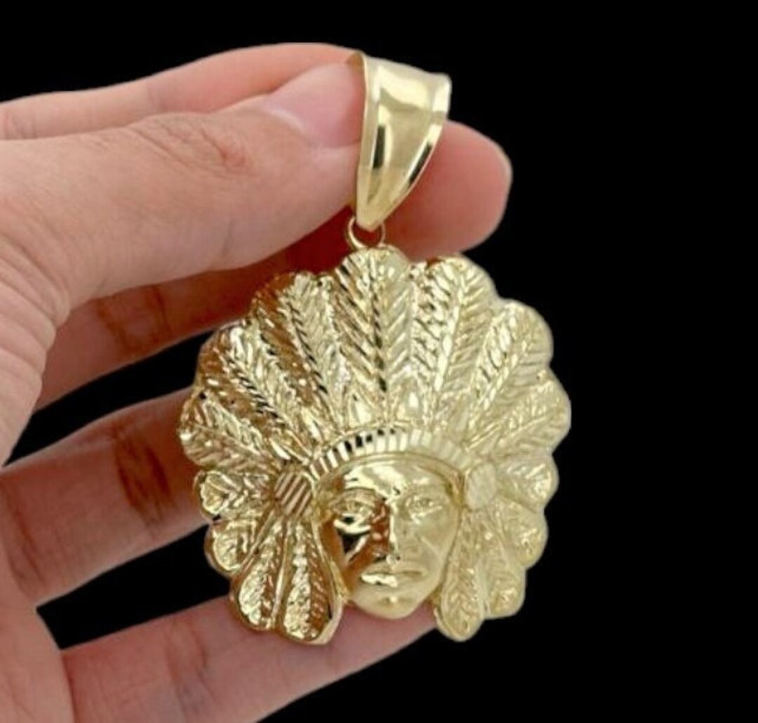 American Indian Native "chief" Pendant CZ - 10k Yellow Gold - Etsy
