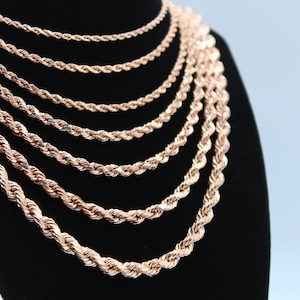 10K Fully Solid! Rose Gold Rope Chain Necklace 1.5mm, 2mm, 3mm, 3.5mm ...