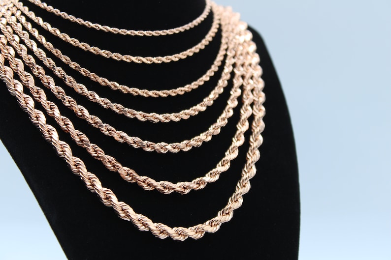 10K Fully Solid Rose Gold Rope Chain Necklace 1.5mm 2mm - Etsy