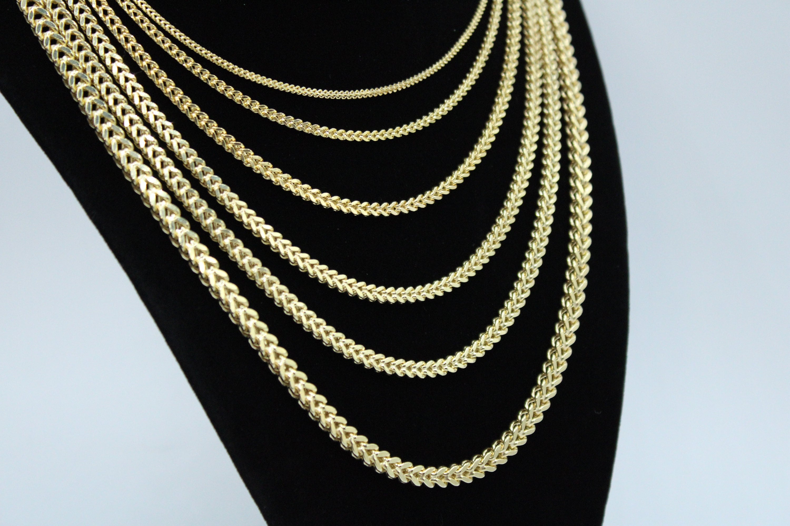 10K Real Gold Franco Chain Necklace and Bracelets, 16"-26" Inch, 2mm ...