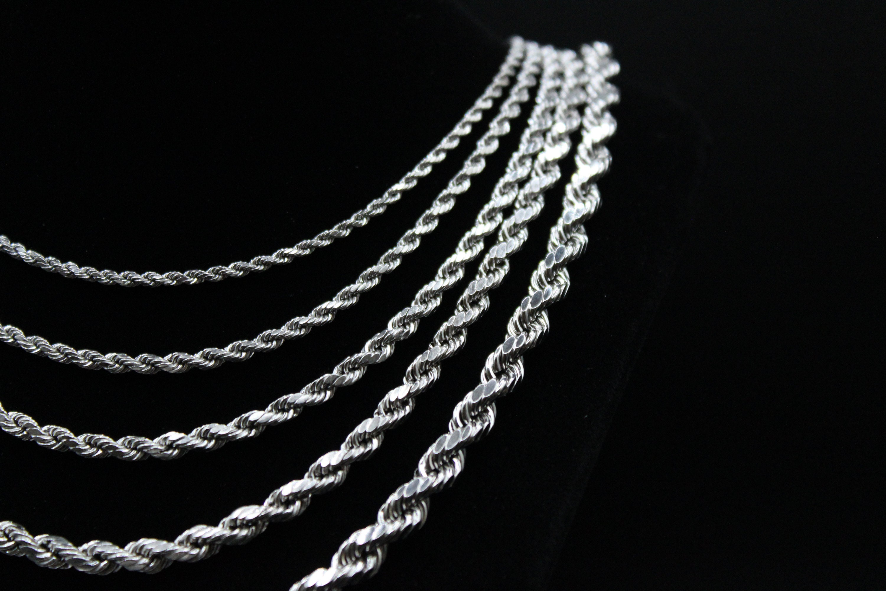 10K White Gold Rope Chain Necklace 2mm 3mm 4mm 5mm 6mm 18-26 Inches ...
