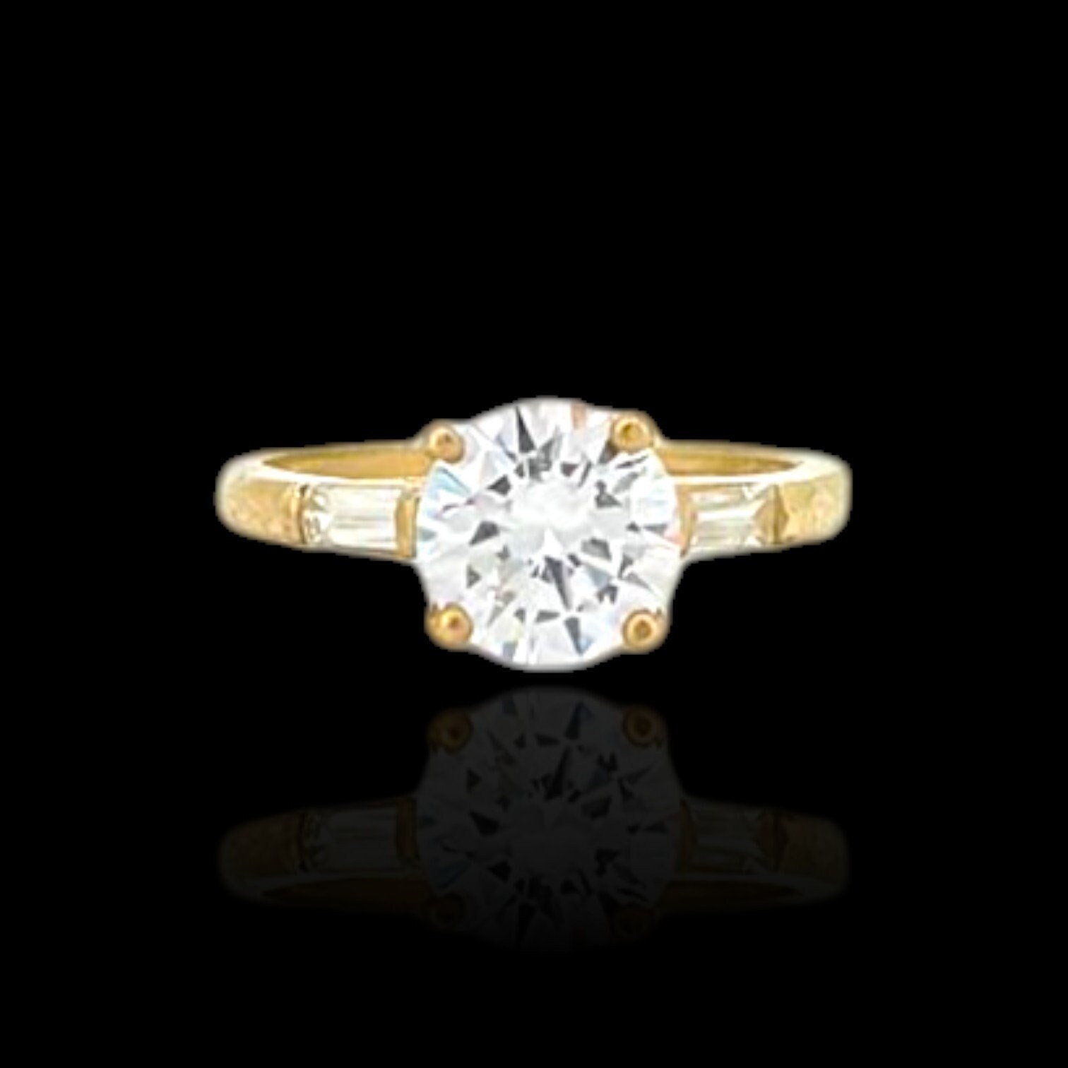 Round Cut Center Stone With Baguette Side Stones Engagement Ring - 10k ...