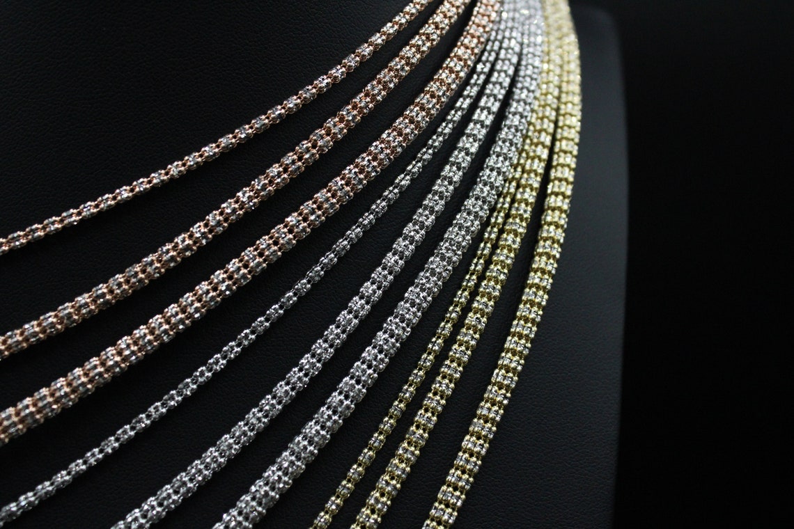 10k SOLID Real Gold Diamond Cut Ice Link Chain Necklace Rose - Etsy