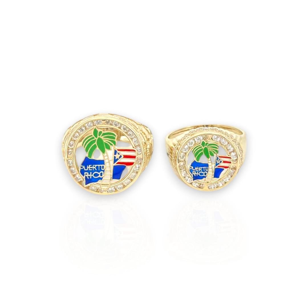 10K Yellow Gold - Puerto Rico Flag Nugget Ring - Etsy