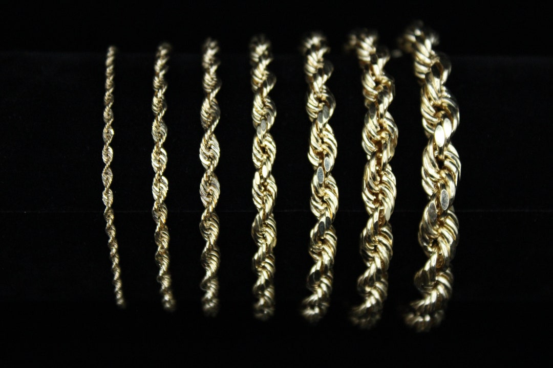 10K Gold Rope Chain Gold Rope Chain Bracelet 2mm, 3mm, 4mm, 5mm, 6mm ...
