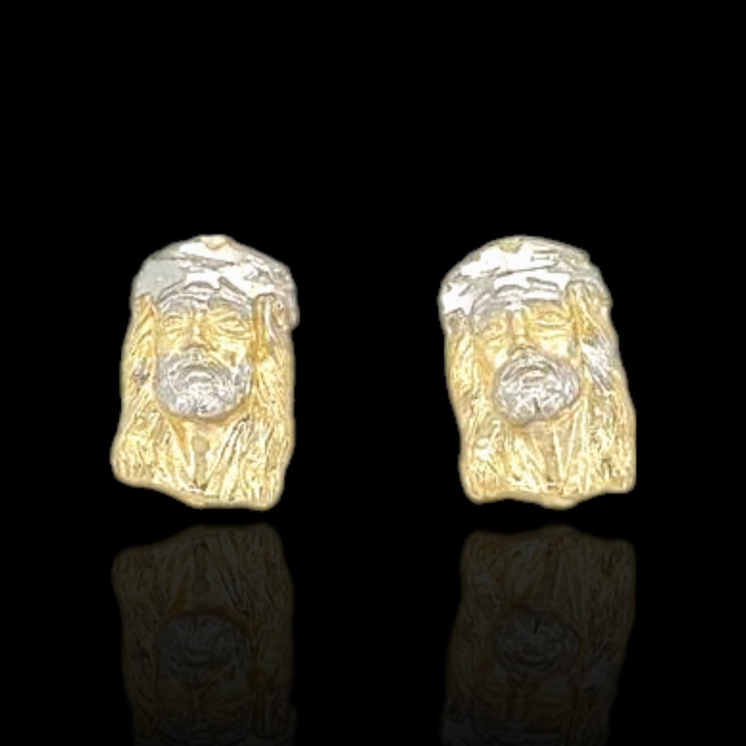 Jesus Face Earrings - 10k Yellow Gold - Etsy