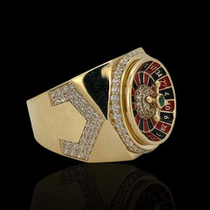 10K Yellow Gold Casino Roulette CZ Spinning Ring - Etsy