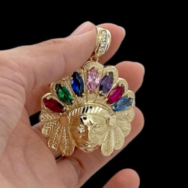 Chief Indian Gold Pendant - Etsy UK