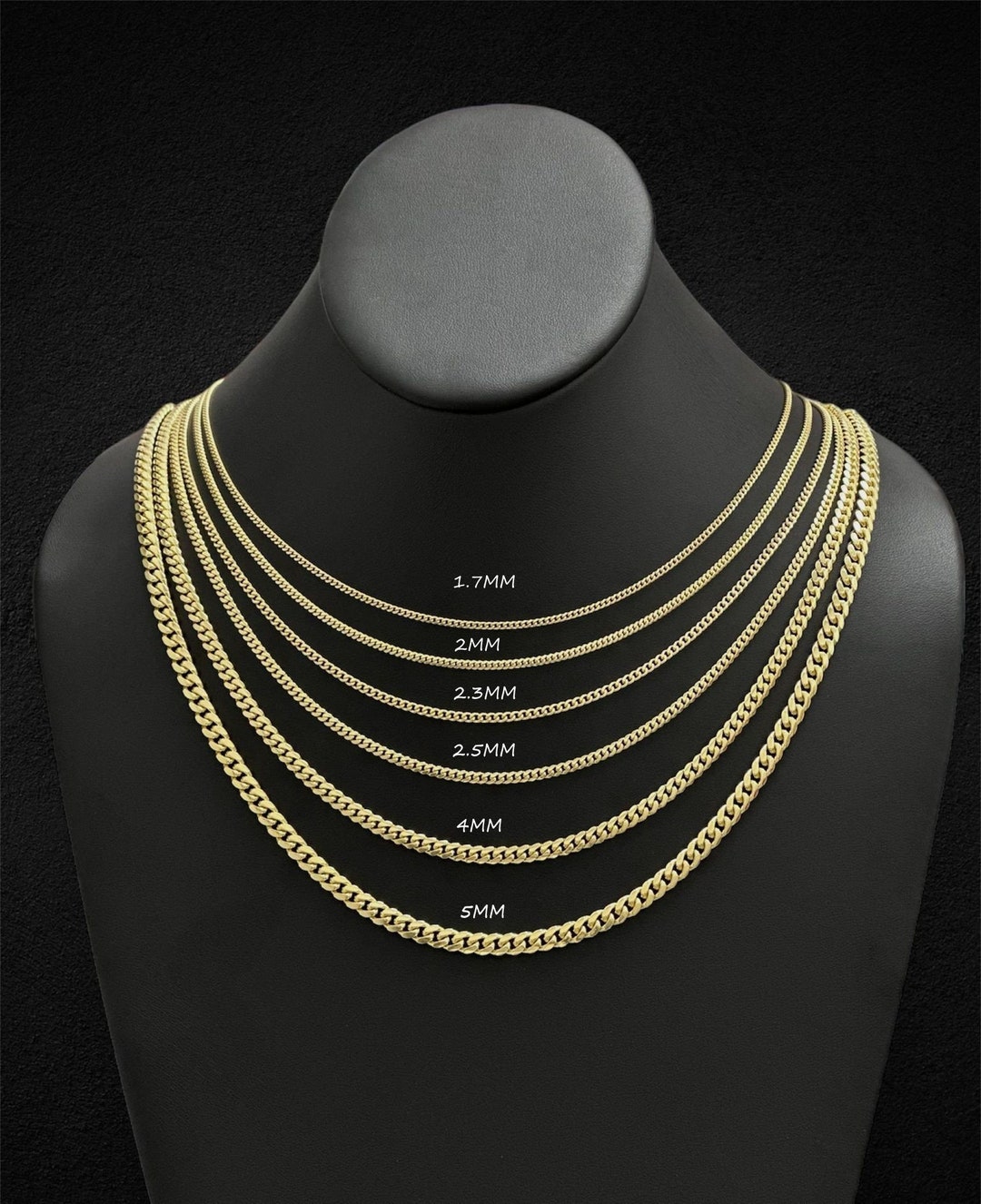 14k FULLY SOLID Gold Miami Cuban Link Chain Necklace 1.7mm-5mm, Real ...