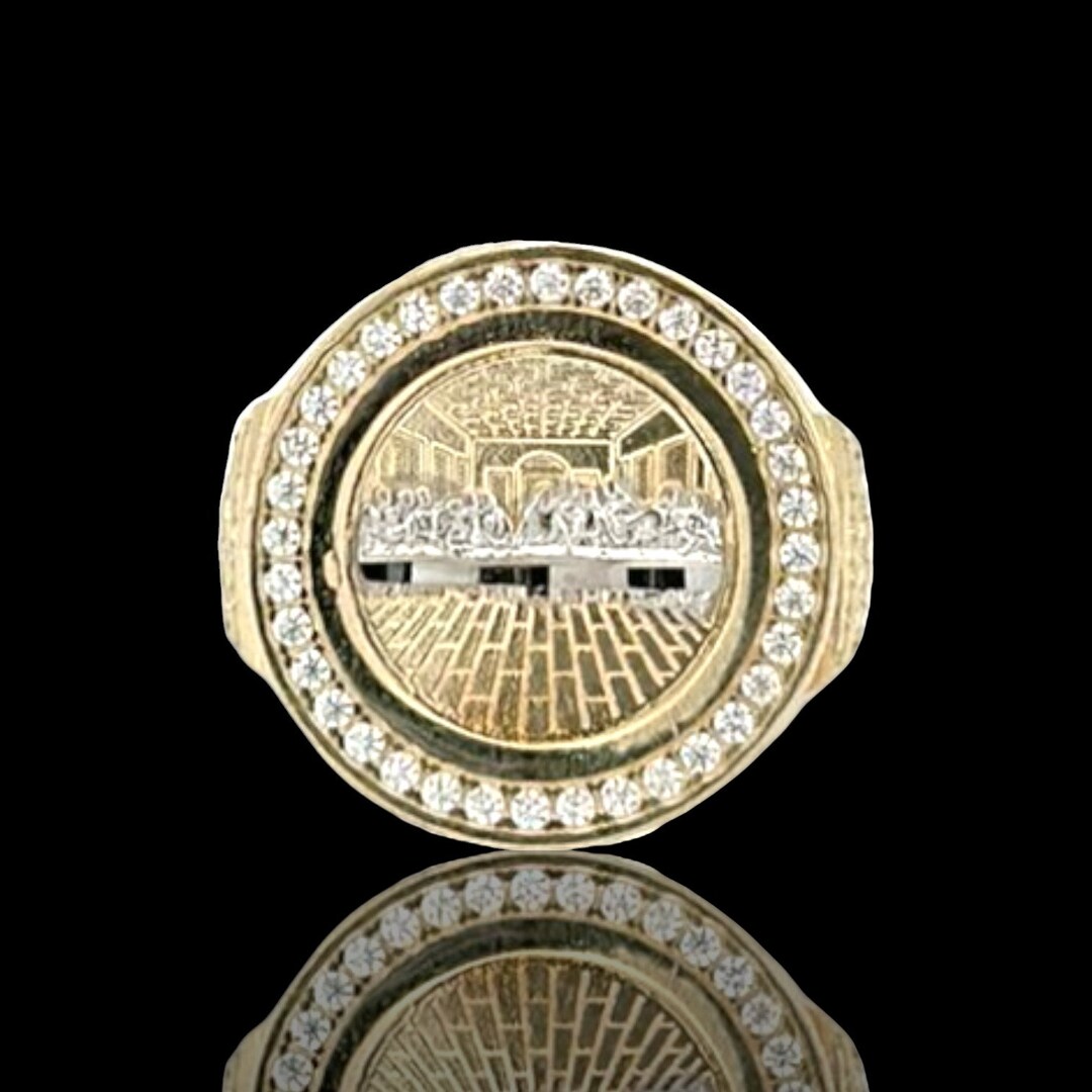 Round CZ the Last Supper Ring 10K Yellow Gold ALL SIZES - Etsy