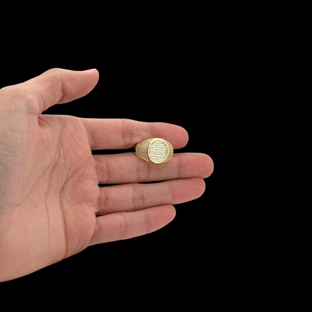 Real 10k Yellow Solid Gold Men's Hip Hop Round Ring All Sizes | Mens ...