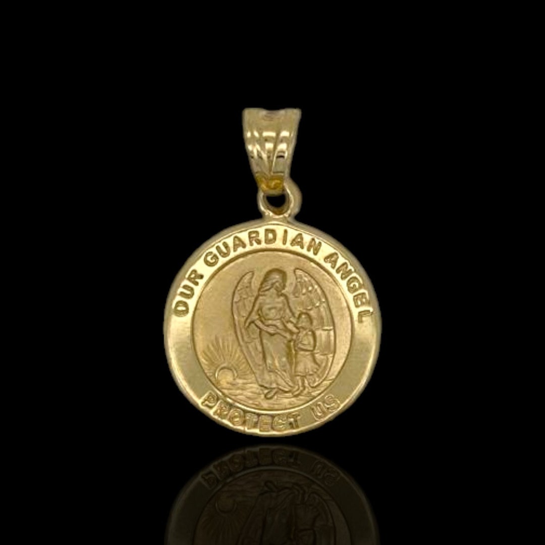 Guardian Angel Medallion Pendant - 14K Yellow Gold - Etsy