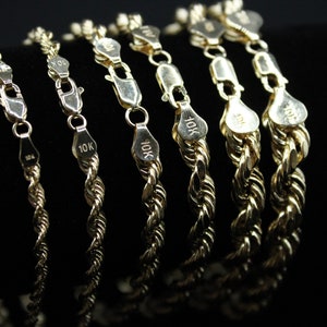 10K Gold Rope Chain Gold Rope Chain Bracelet 2mm, 3mm, 4mm, 5mm, 6mm ...