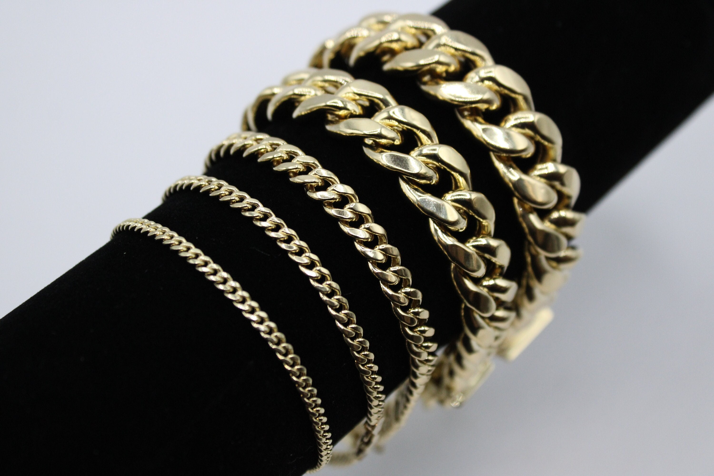 14k Yellow Gold Miami Cuban Chain Bracelet Lobster Claw Lock Real 14K ...