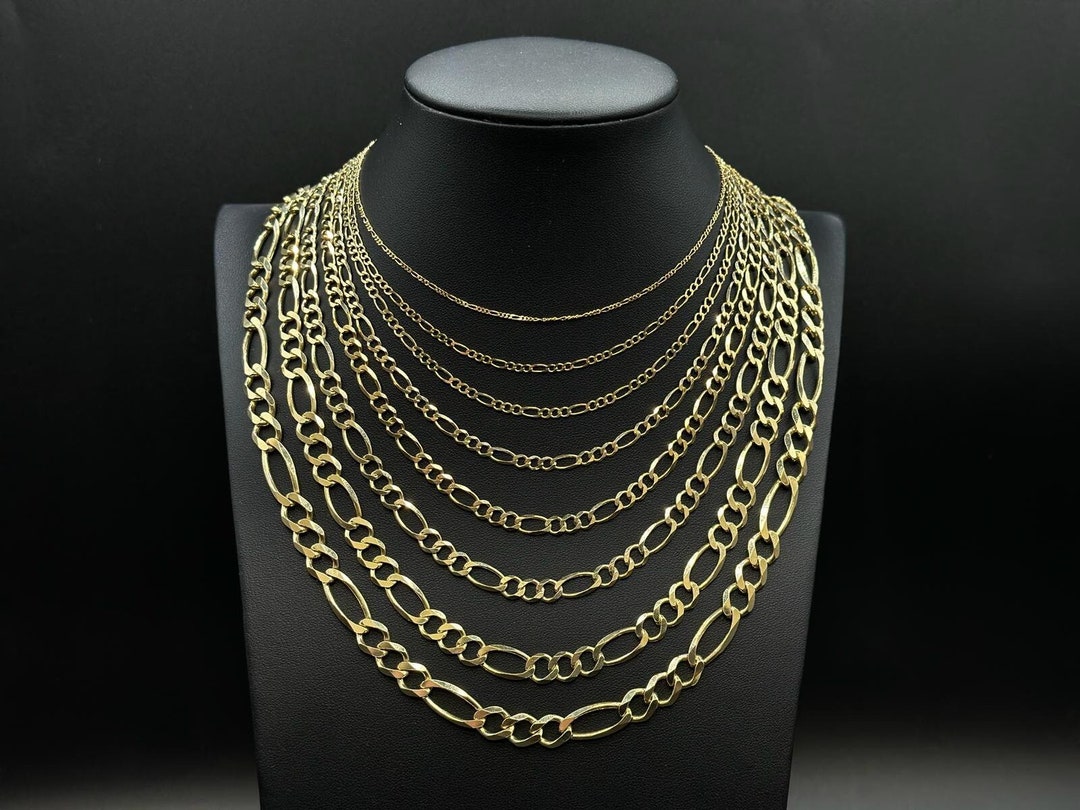 10k Fully Solid Yellow Gold Figaro Chain Necklace, 1.35mm - 8mm 16 ...