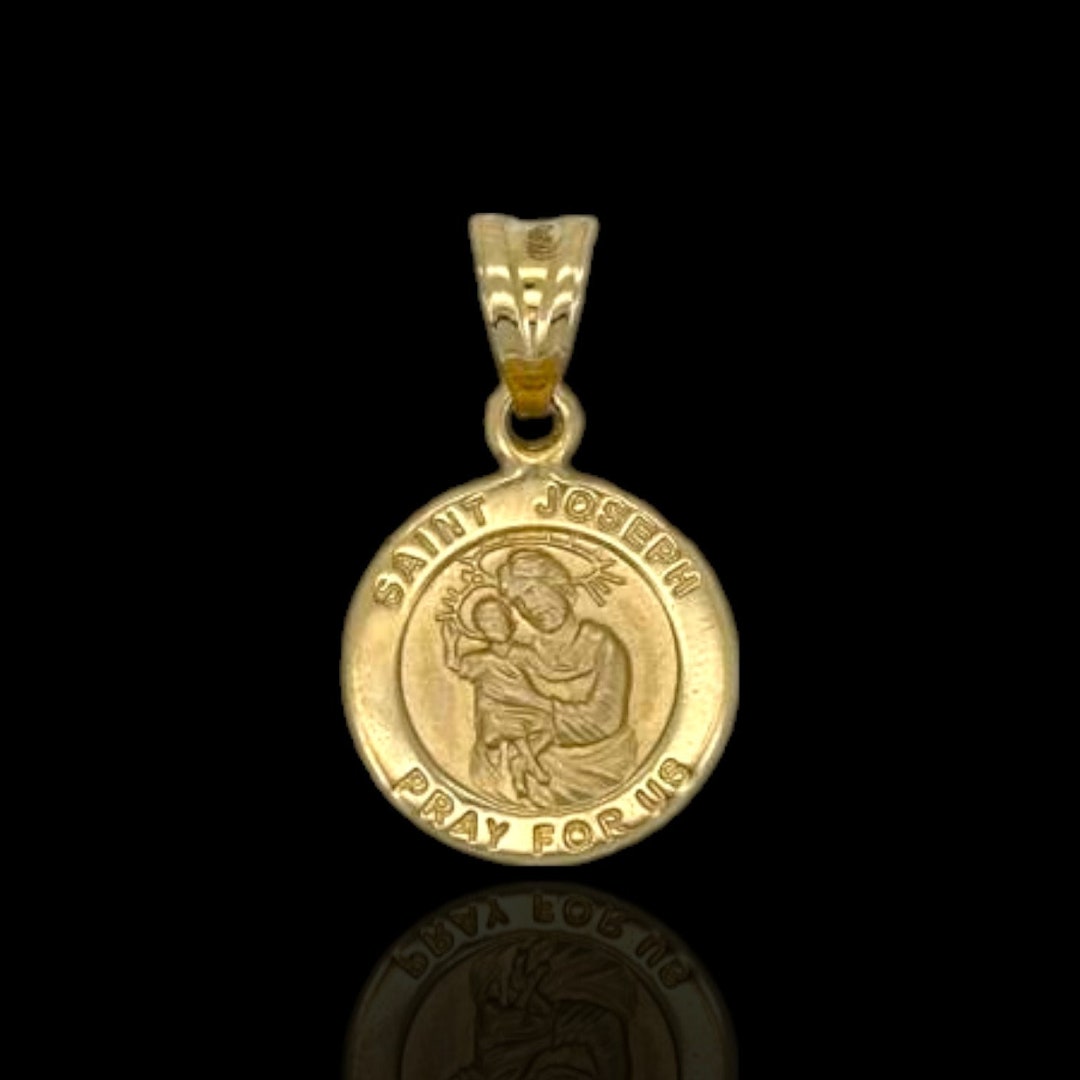 Saint Joseph Medallion Pendant - 14K Yellow Gold - Etsy