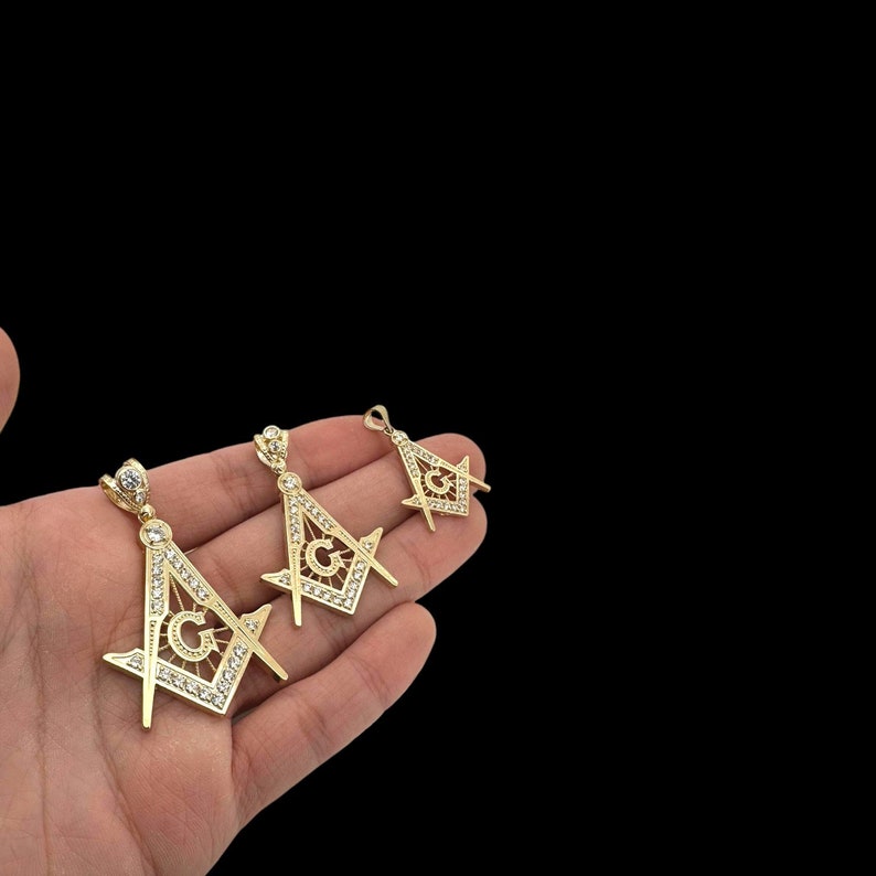 Masonic Symbol "freemason" Cz Pendant - 14k Yellow Gold - Etsy