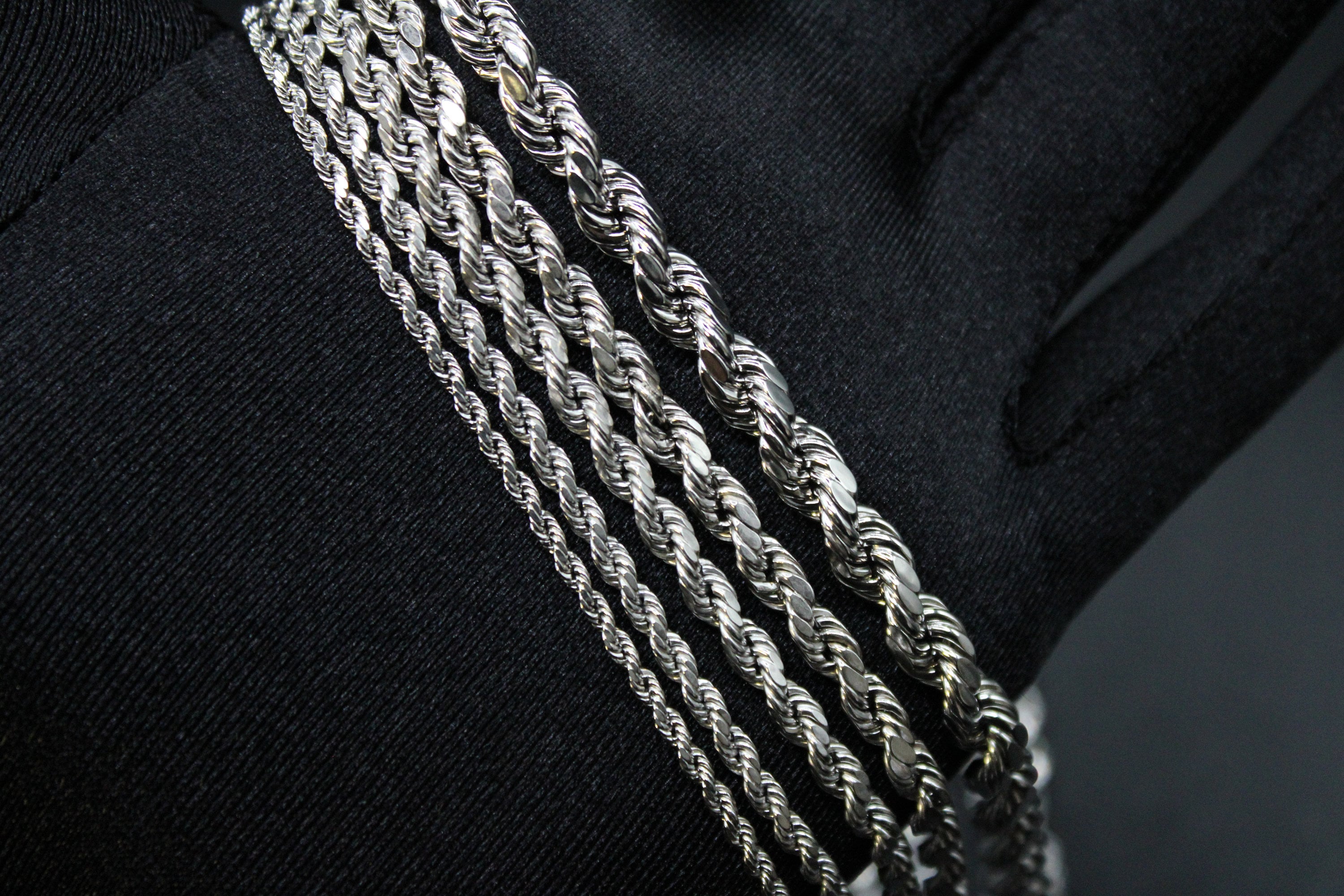 10K White Gold Rope Chain Necklace 2mm 3mm 4mm 5mm 6mm 18-26 Inches ...