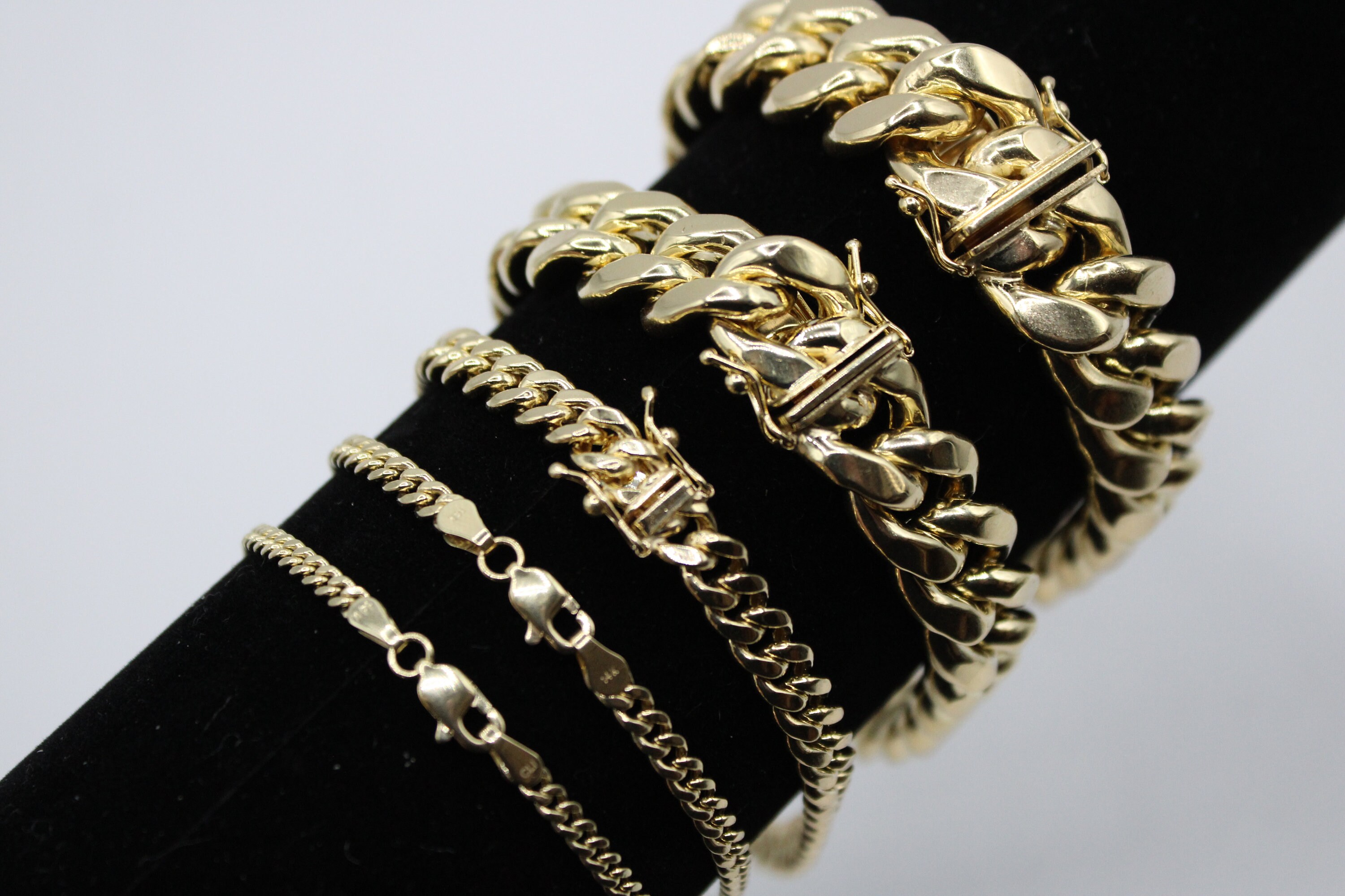 14k Yellow Gold Miami Cuban Chain Bracelet Lobster Claw Lock Real 14K ...