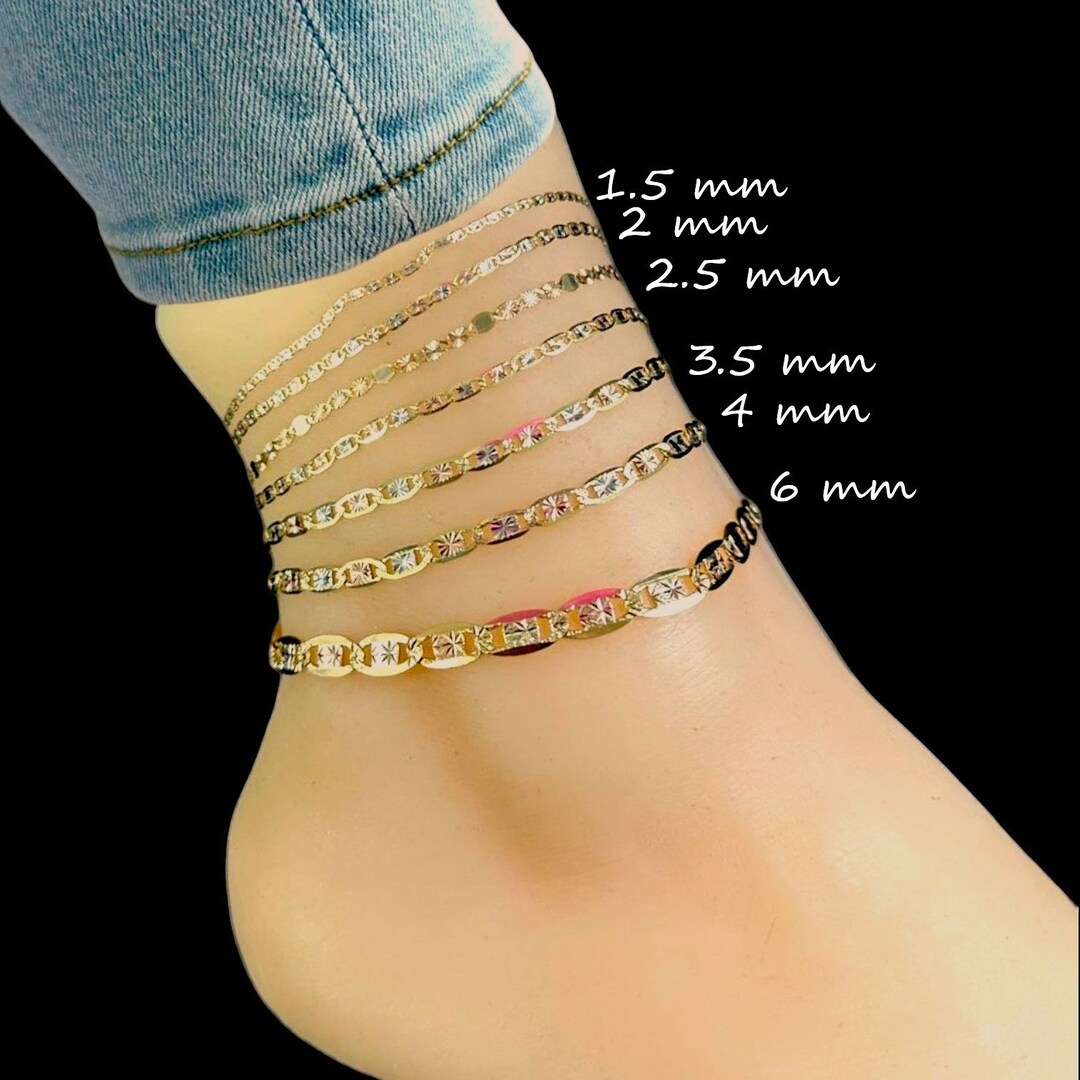 10K Fully Solid Valentino Tri Color Link Anklet - 10K Yellow Gold - Etsy