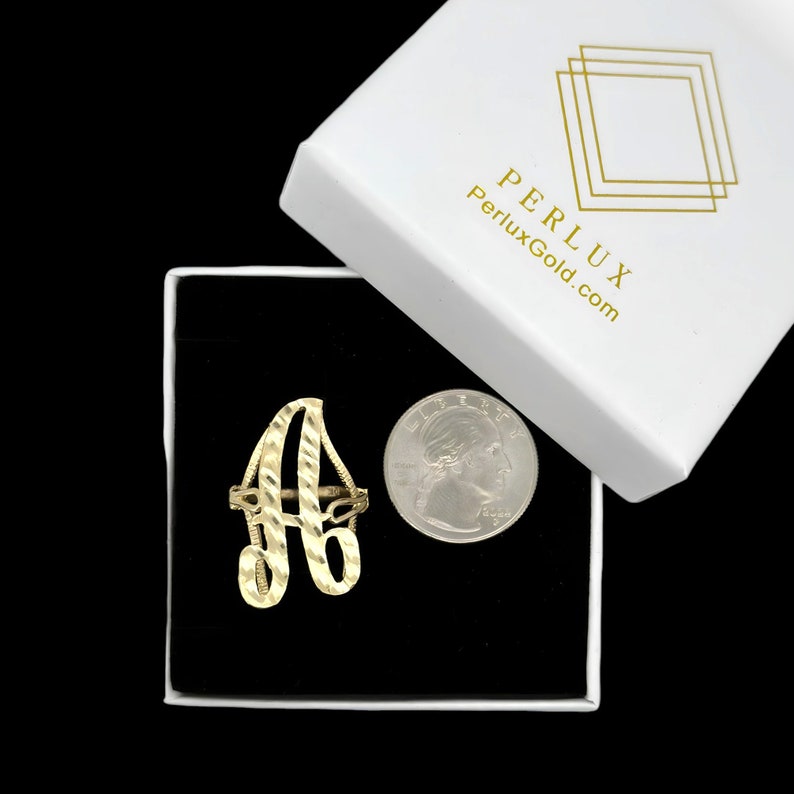 10k Solid Gold Cursive Initial Letter Alphabet Diamond Cut Monogram Ring (large- 28.8mm) - Etsy