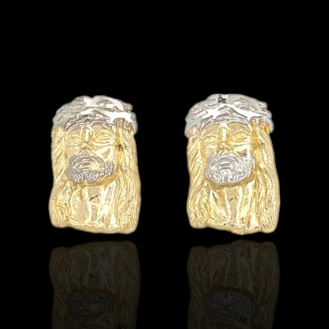 Jesus Face Earrings - 10k Yellow Gold - Etsy