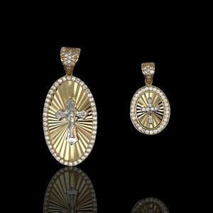 Oval Cross Jesus Pendant - 14K Yellow Gold - Etsy