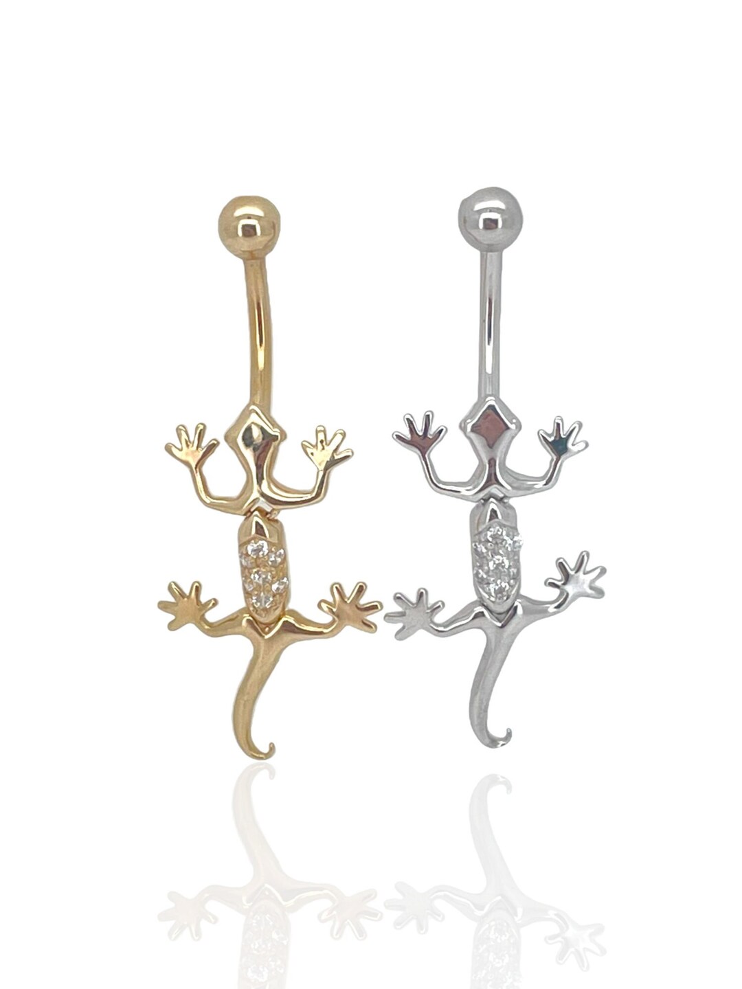 14k Yellow or White Gold Belly Button Lizard Shape - Ball Screw Body ...