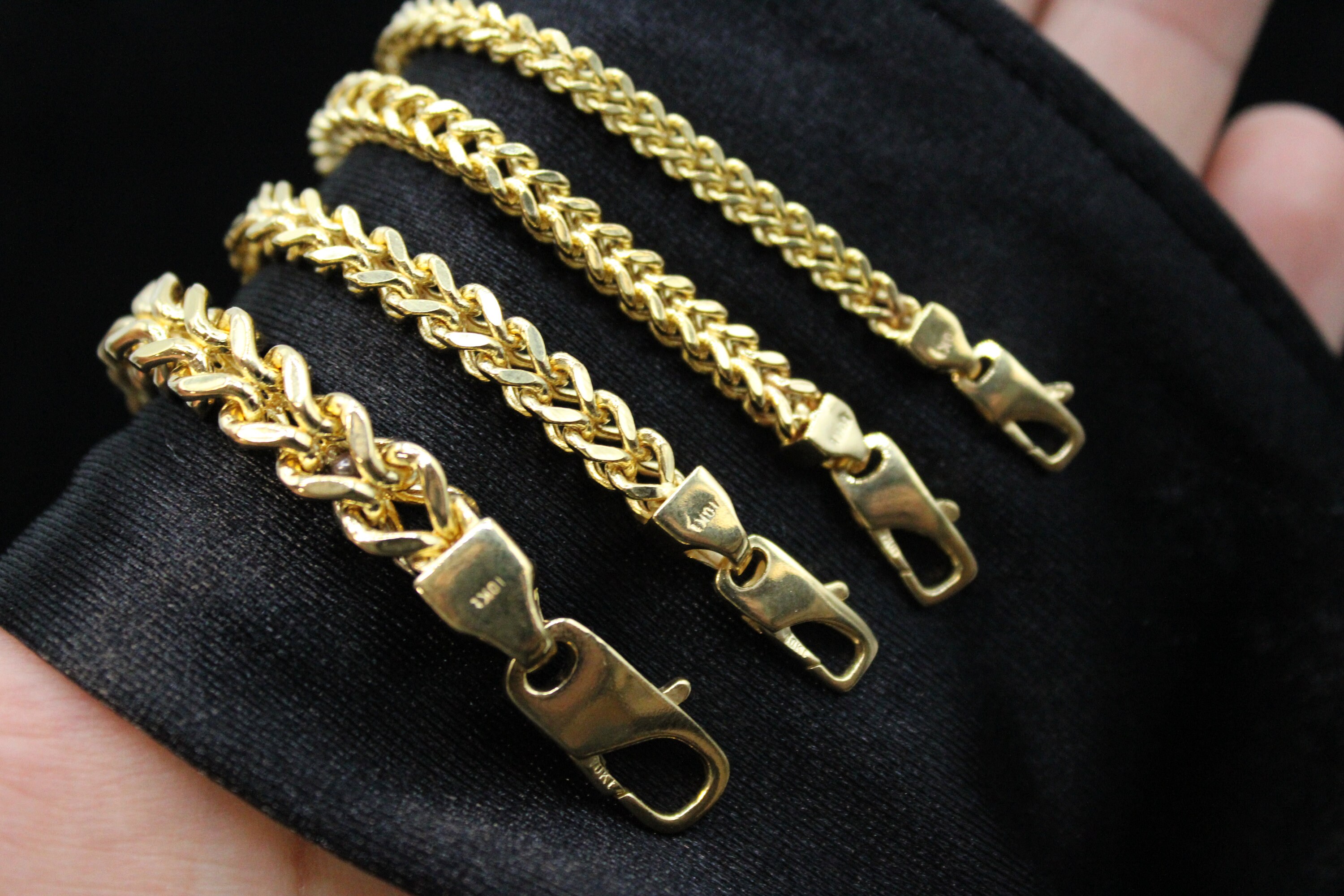 10K Real Gold Franco Chain Bracelets, 1.6mm - 4mm Real 10K Yellow Gold ...