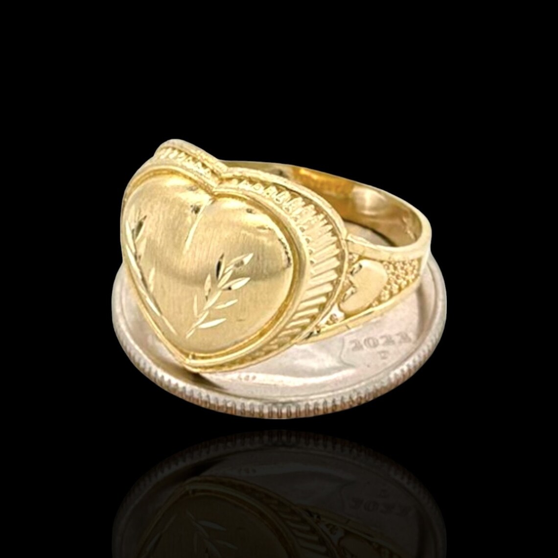 Puffed Heart Ring - 10K Yellow Gold - Etsy