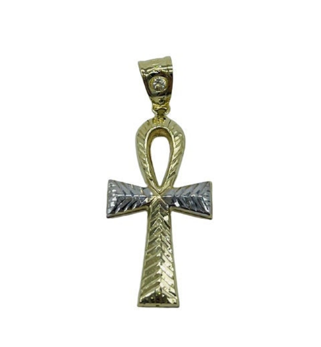 10k Yellow Gold Ankh Cross Diamond Cut Pendant Two Tone| Cross Pendant ...