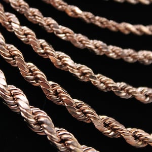 10K Fully Solid! Rose Gold Rope Chain Necklace 1.5mm, 2mm, 3mm, 3.5mm ...