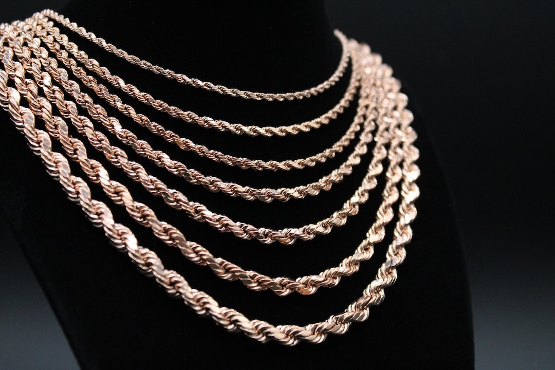 10K Rose Gold Rope Chain Necklace 2mm 3mm 4mm 5mm 6mm 18-26 Inches, 10K ...