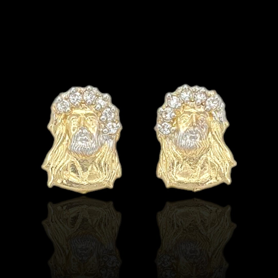 Jesus Face Earrings - 10k Yellow Gold - Etsy