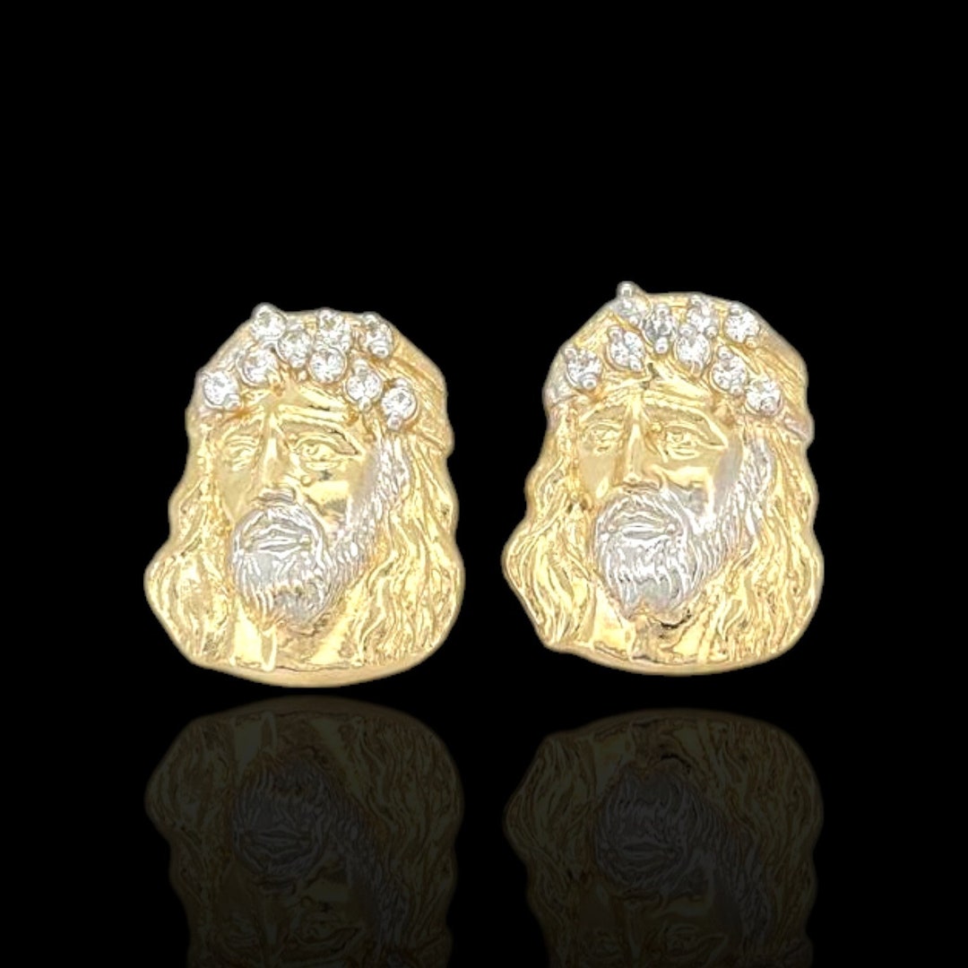 Jesus Face Earrings - 10k Yellow Gold - Etsy