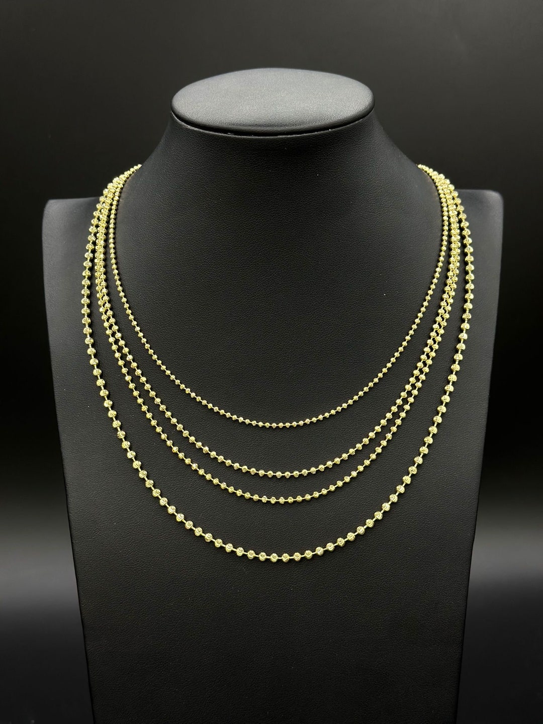 FULLY SOLID 10K Real Yellow Gold Half Moon Diamond Cut Bead Ball Chain ...