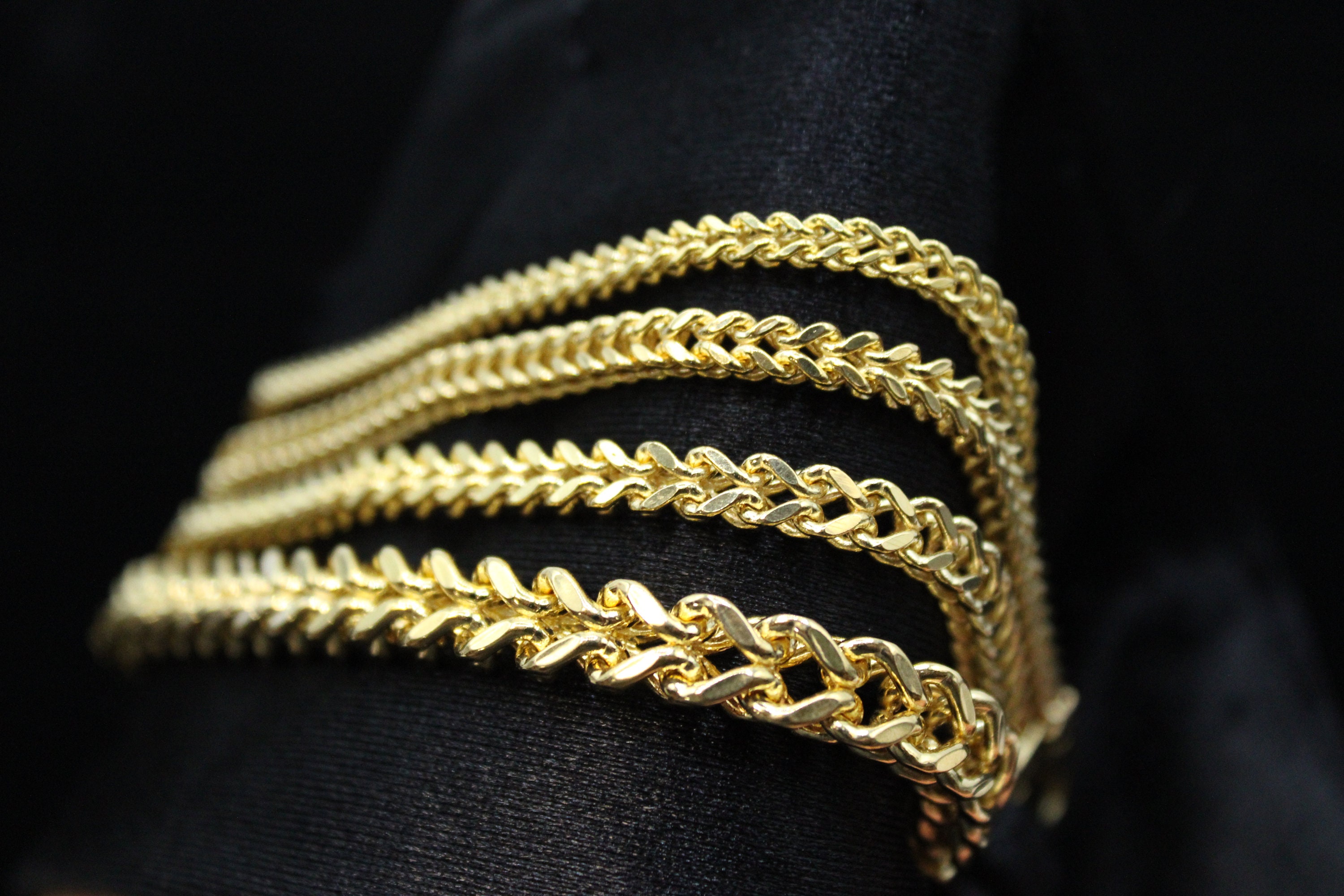 10K Real Gold Franco Chain Bracelets, 1.6mm - 4mm Real 10K Yellow Gold ...