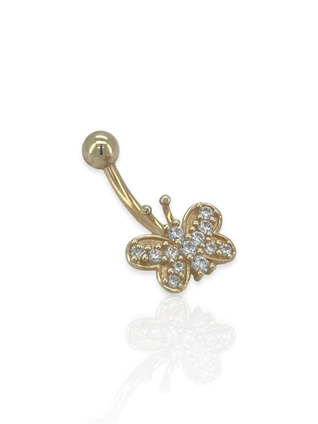 14k Yellow or White Gold CZ Belly Button Butterfly Shape Ball Screw ...
