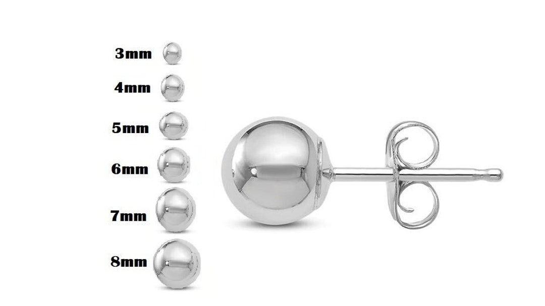 14K Gold Ball Earrings or 925 Sterling Silver - 3MM, 4MM, 5MM, 6MM, 7MM ...