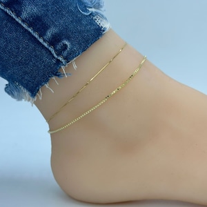 10K Anklet - Box Anklet , Box Chain Gold Anklet, 10K Solid Gold 0.8mm 1.5mm Anklet 9 Inch 10 ...