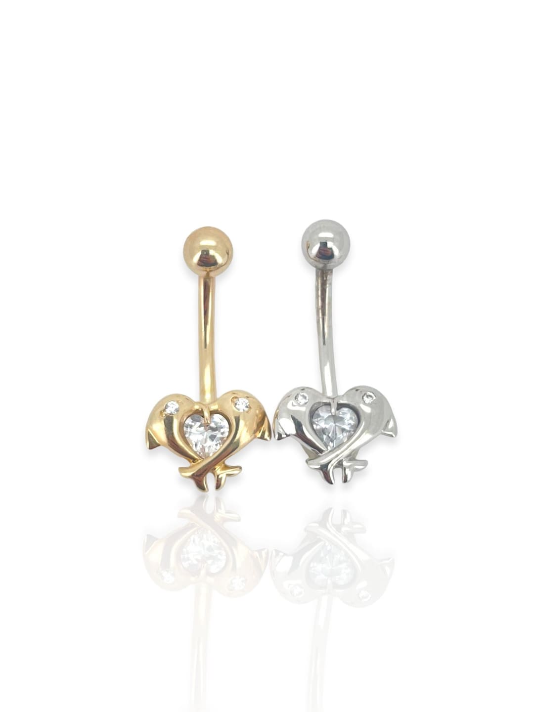 14k Yellow or White Gold CZ Belly Button Heart Shape Ball Screw Body ...