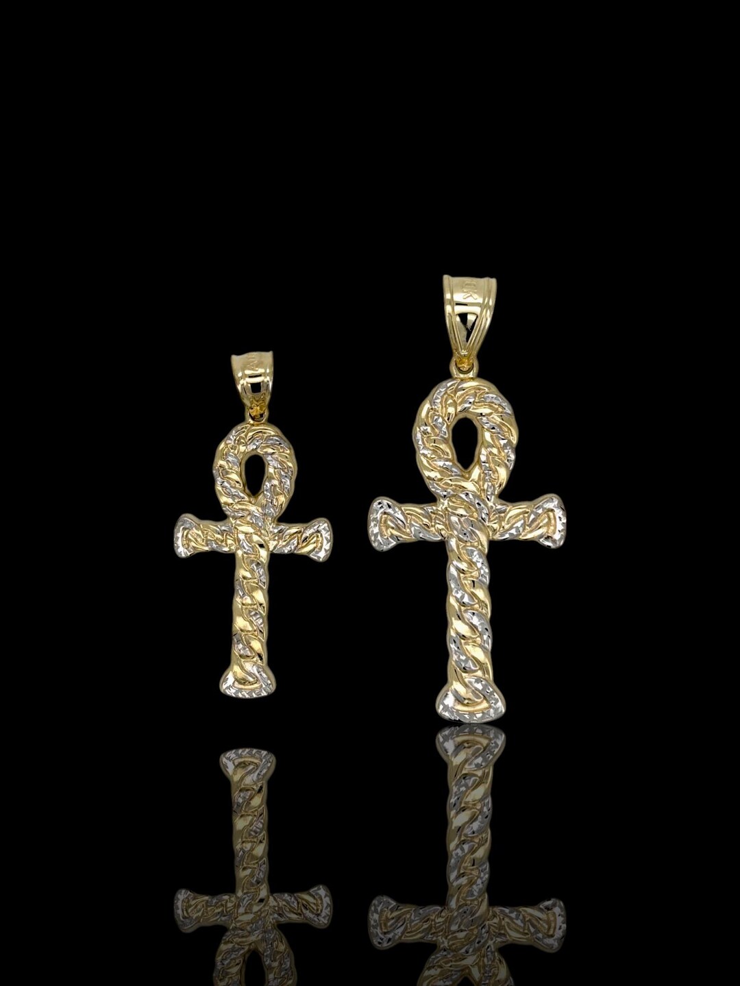 10K Yellow Gold Rope Style Ankh Cross Pendant – Egyptian Symbol of Life ...