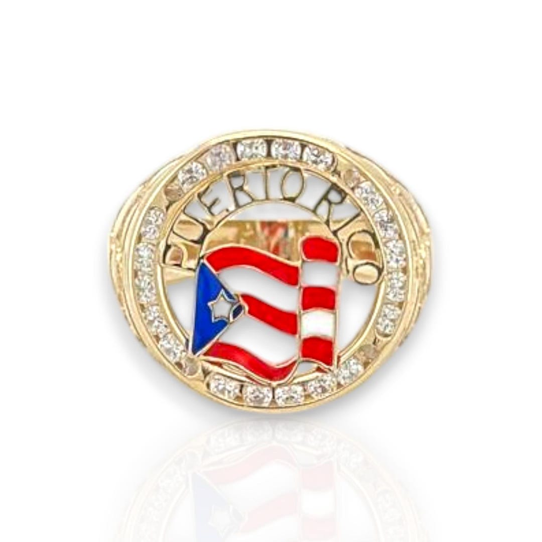 10K Yellow Gold - Puerto Rico Flag Nugget Ring - Etsy