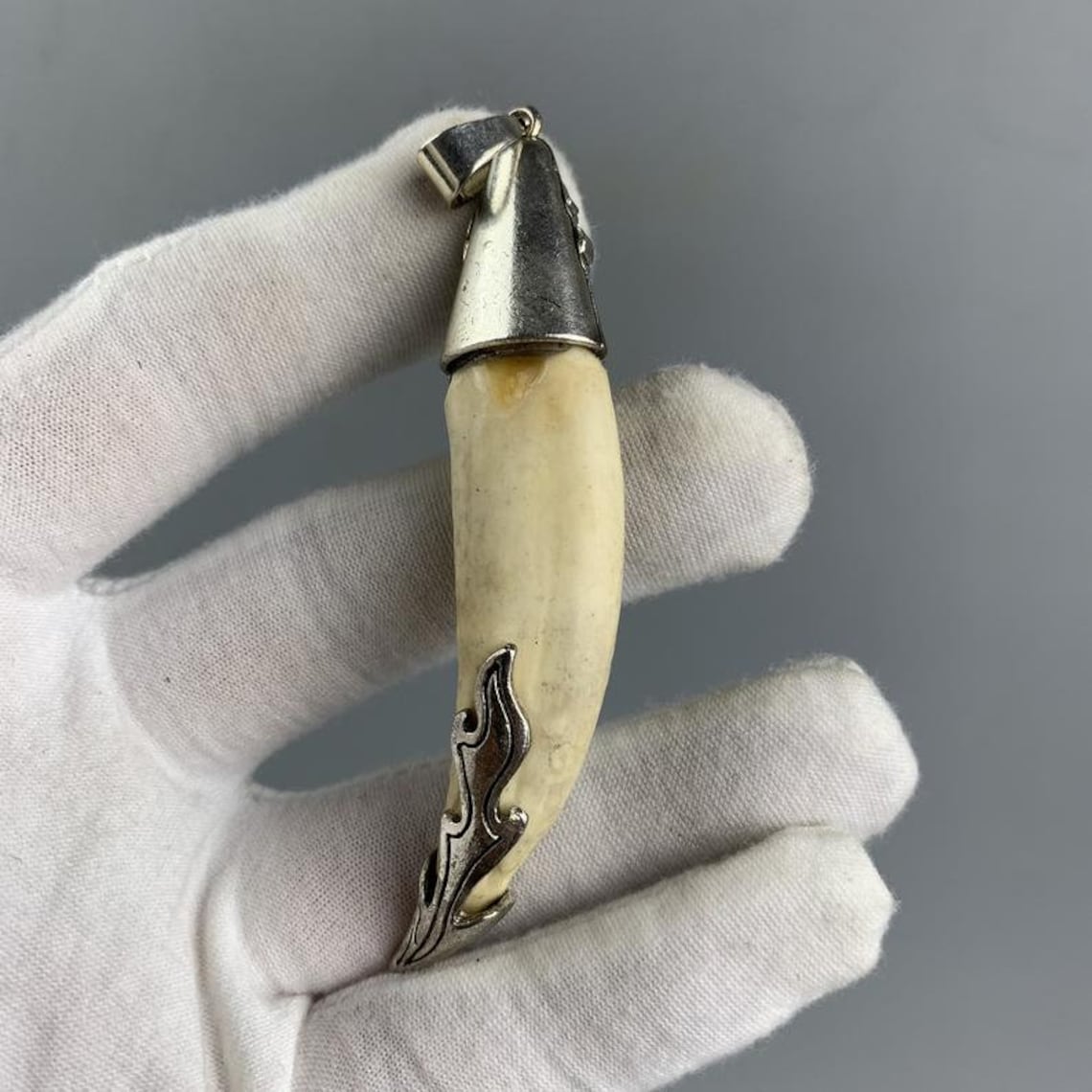 Real Wolf Tooth Pendant Inlaid With Tibetan Silver - Etsy