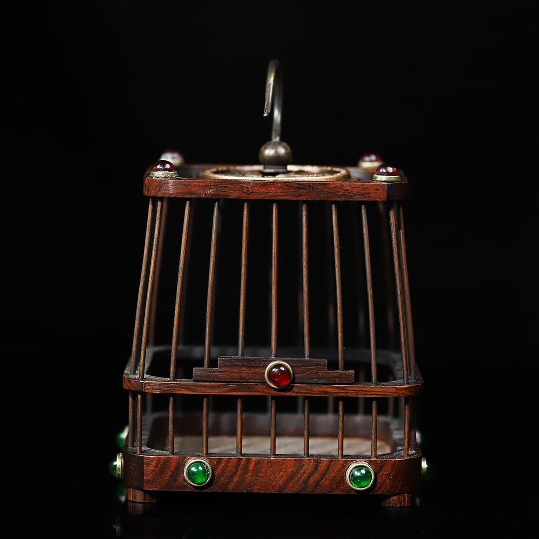 Chinese Antique Pure Handmade Rosewood Copper Lotus Fish Hook Birdcage ...